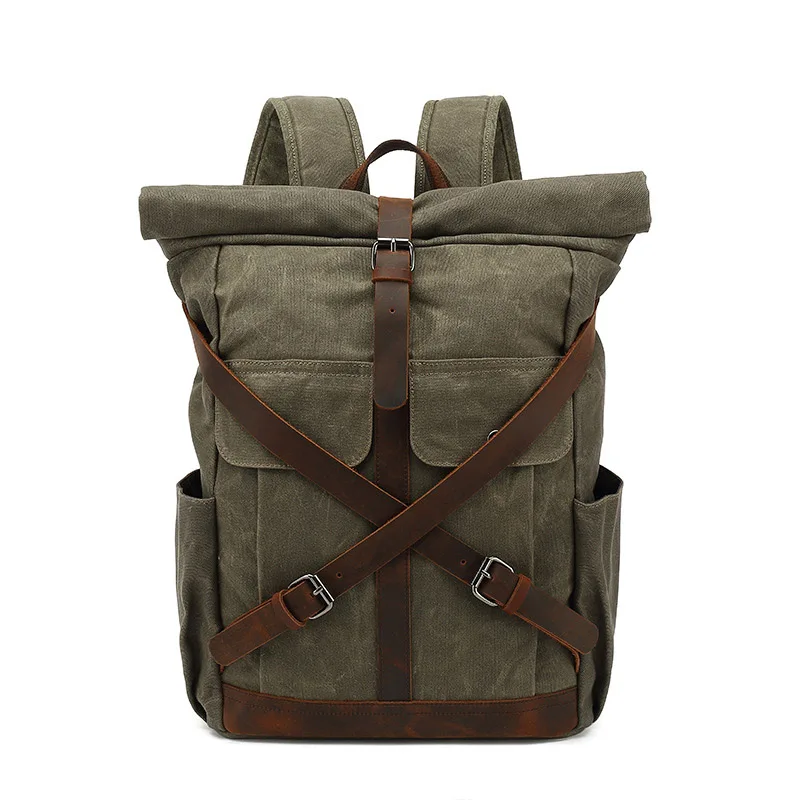Waterproof vintage Waxed Canvas Backpack Men Backpacks Leisure Rucksack ...