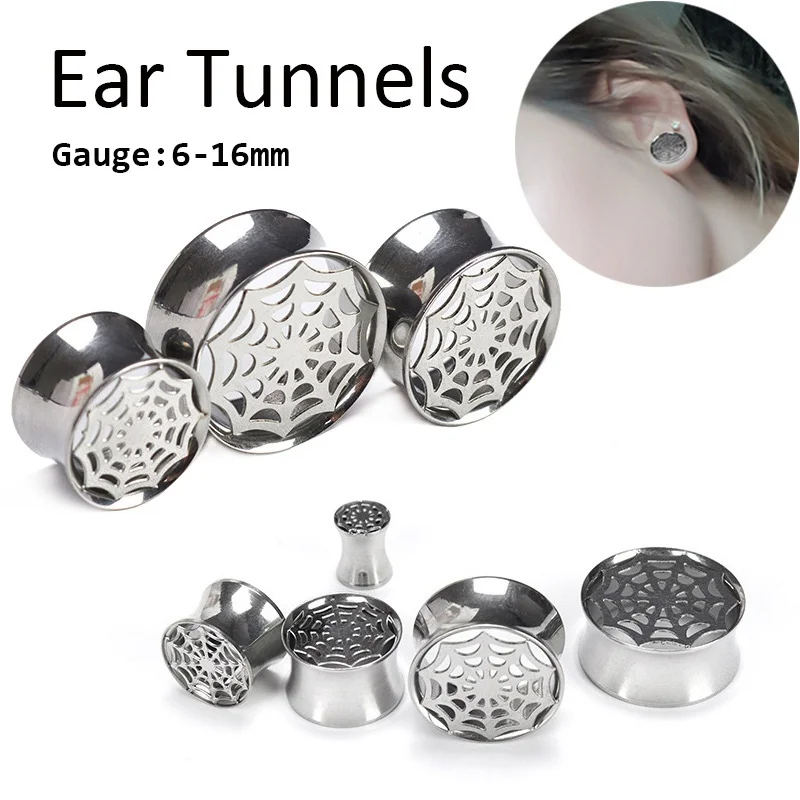 2pc-Spider-Web-Ear-Expander-Stainless-Steel-Double-Flared-Ear-Plug ...