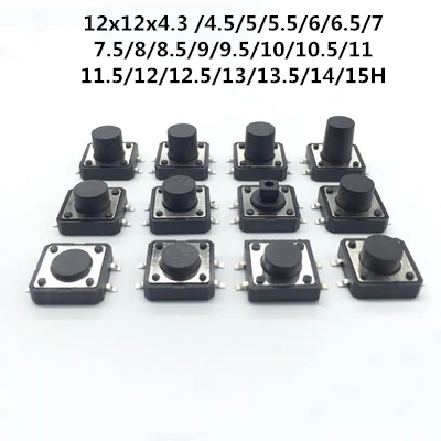 100PCS PCB Tactile Tact Mini Push Button Switch SMD 4pin Micro switch 12*12*4.3/5/6/7/8/9 MM ...