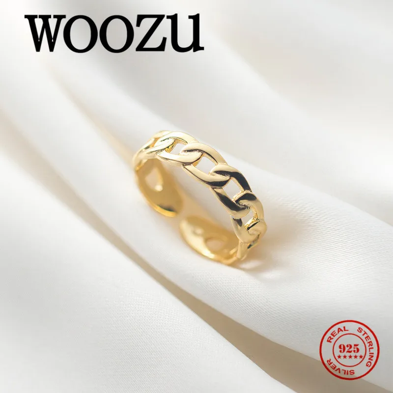 WOOZU-Genuine-925-Sterling-Silver-Minimalist-Hollow-Cuban-Link-Chain-Adjustable-Finger-Ring-for ...