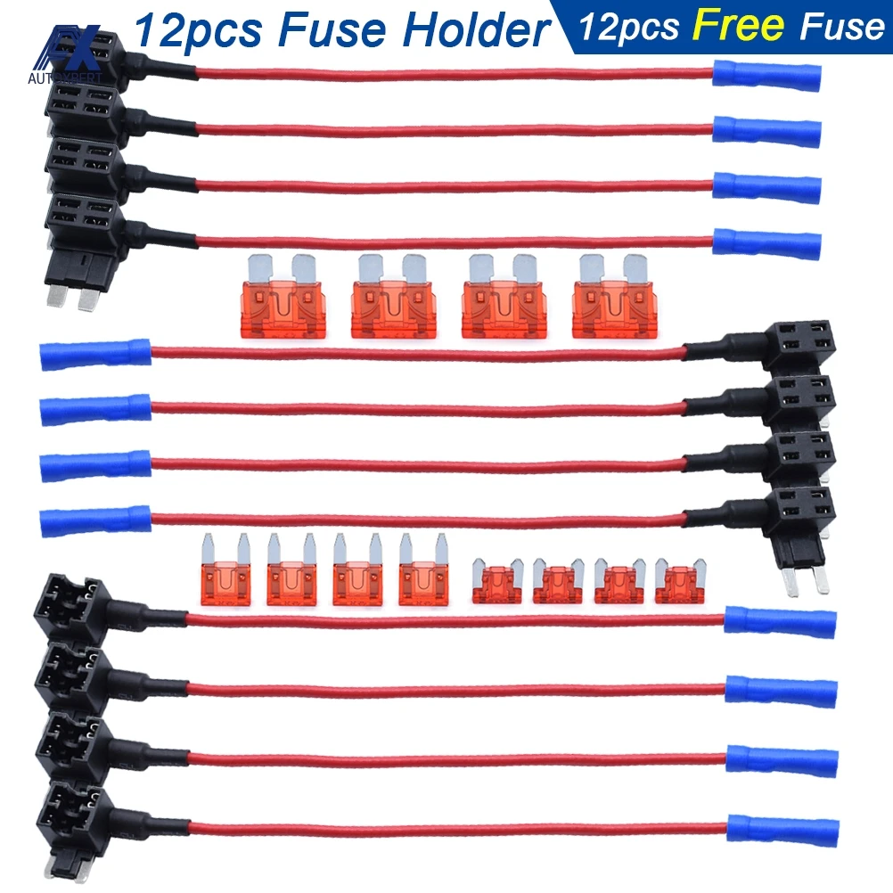 12Pcs-set-Fuse-Holder-Add-a-circuit-TAP-Adapter-Micro-Mini-Standard-ATM ...