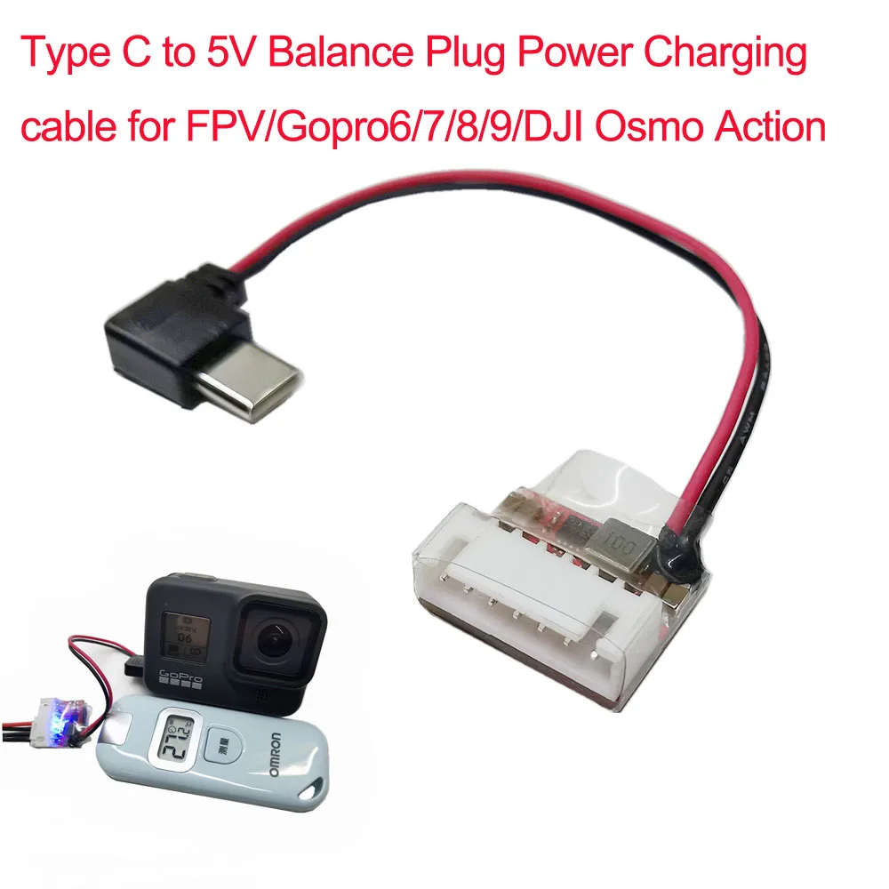 2021 Upgrade 90°type C To 5v Balance Plug Charging Wire Cable For Gopro ...