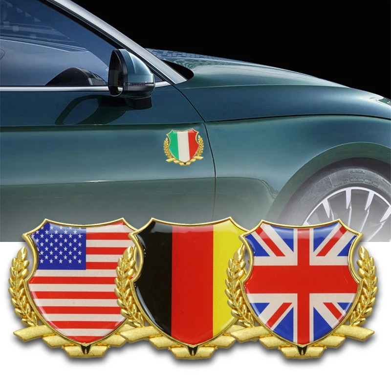 2PCS 3D Metal Car National Flag Stickers Emblem Badge Decals Trunk Side ...