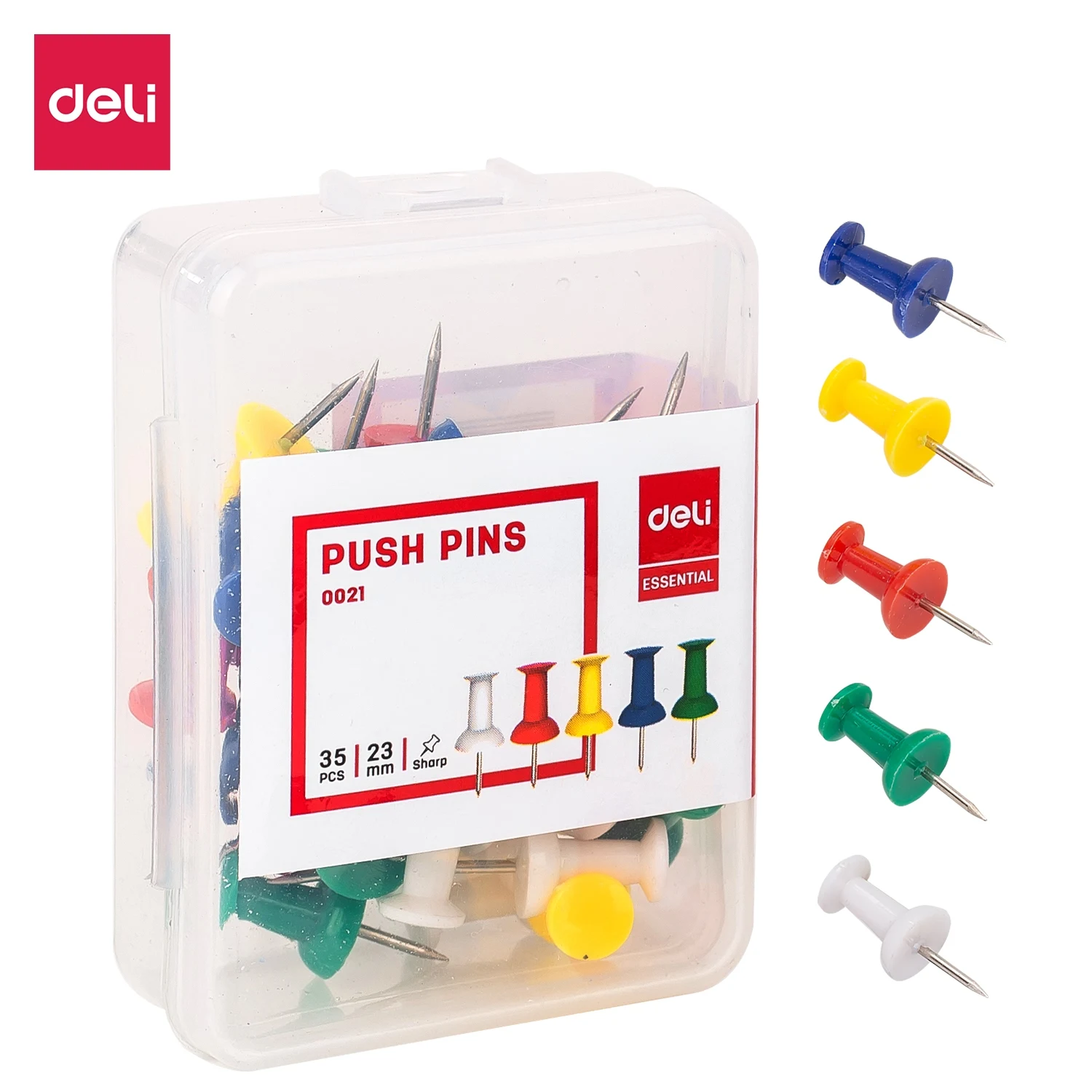 Deli-E0021-Colored-Push-Pins-35PCS-Box-Plastic-Cork-Board-Pin-Thumbtack ...