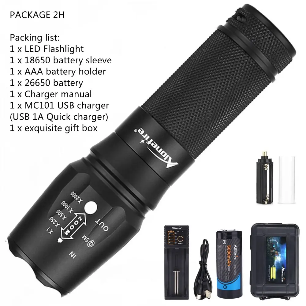 AloneFire X800 Тактический фонарь CREE XML T6 L2 v6 Светодиодный прожектор с зумом походный ...