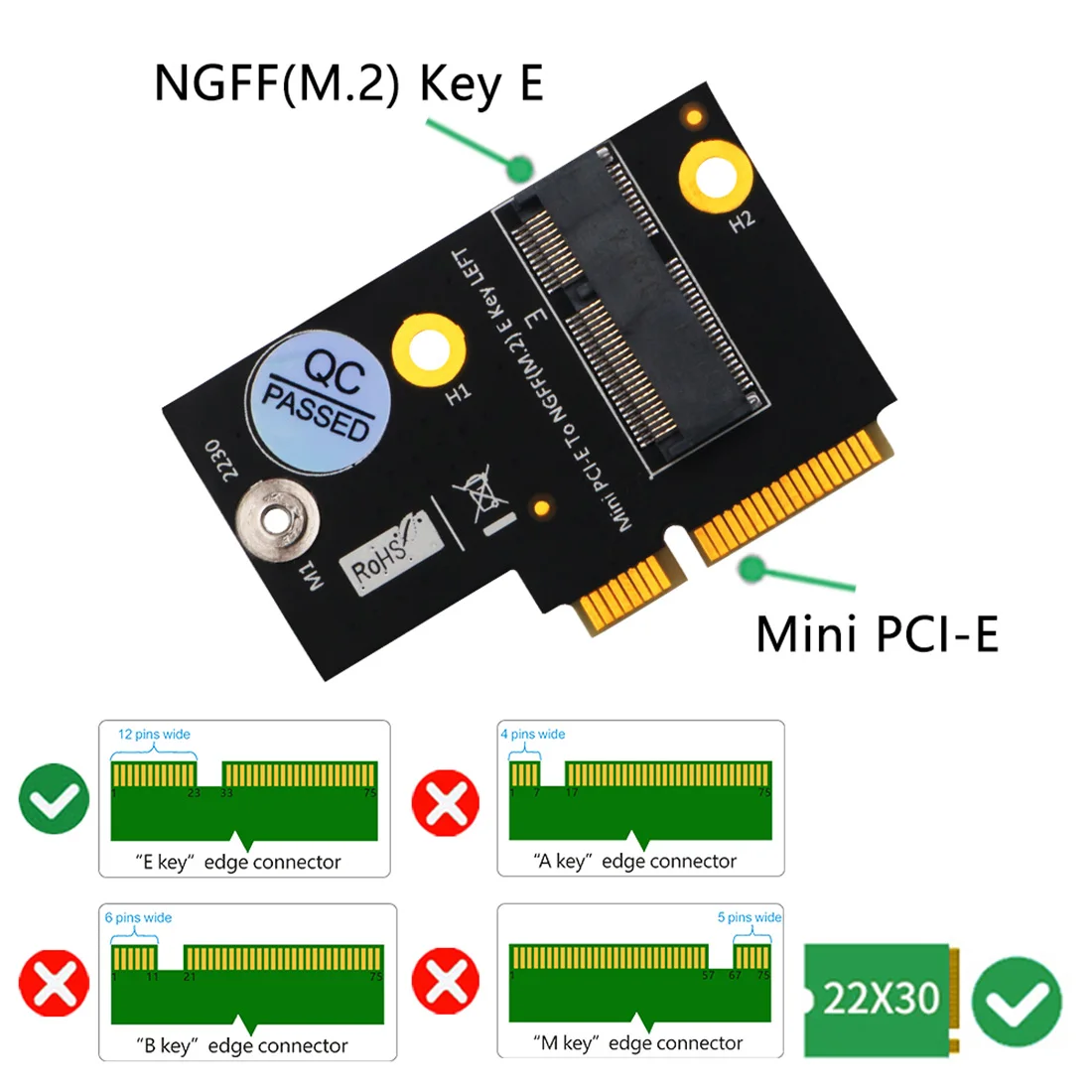 M.2 Adapter for NGFF key E to Half-size Mini PCI-E Expansion Card for ...
