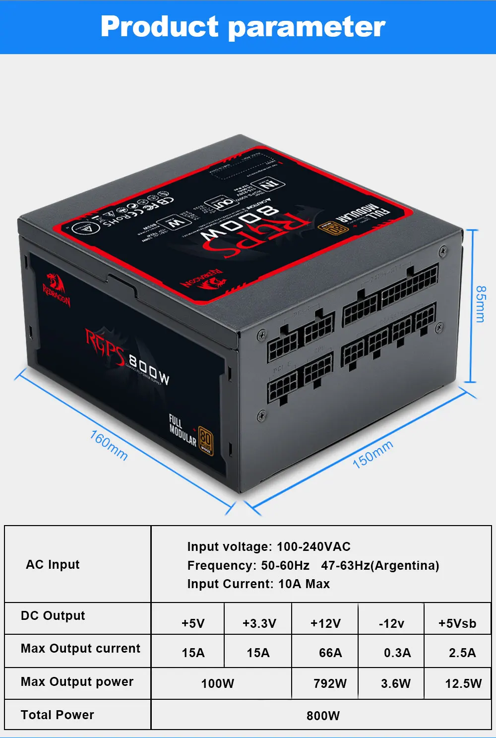 Buy Redragon RGPS PSU 800W PC Power Supply 80PLUS Bronze Gaming Silent Fan 120mm 24pin ATX/EPS ...