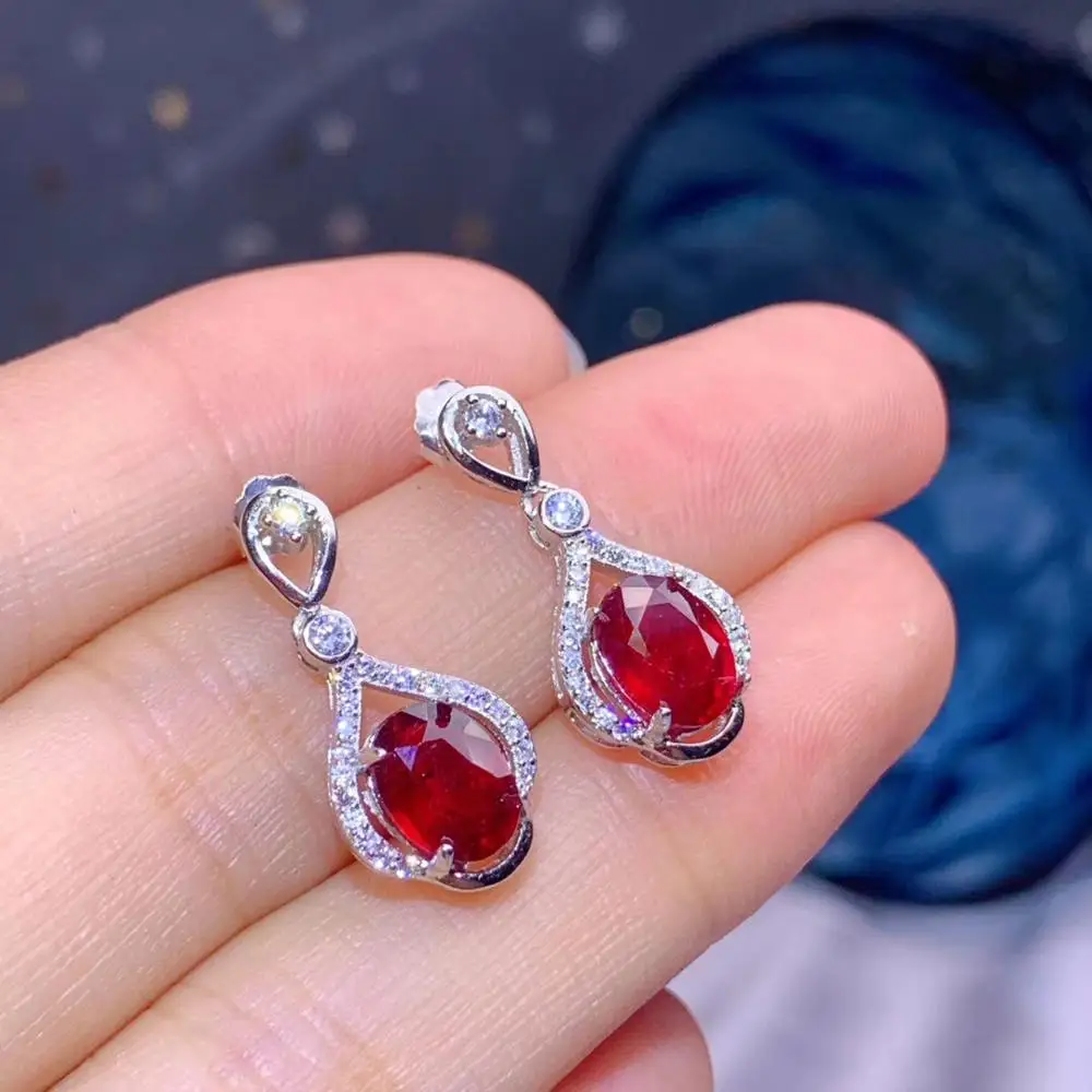 New Red Ruby Earrings Women Silver Fine Jewelry Natural Ruby Good ...