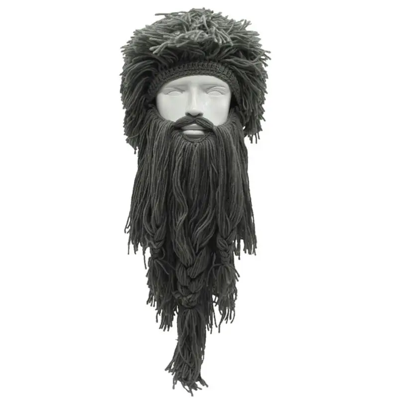 Men-Women-Barbarian-Viking-Handmade-Knit-Wig-Hat-with-Detachable-Long ...