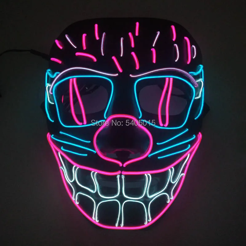 Horror Halloween Party Mask Mixed Colors EL Wire Mask Light Up PVC Mask ...