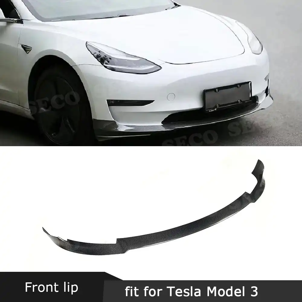 Fit Tesla Model 3 Front Bumper Lip Kit Car Carbon Fiber Pattern Mods ...