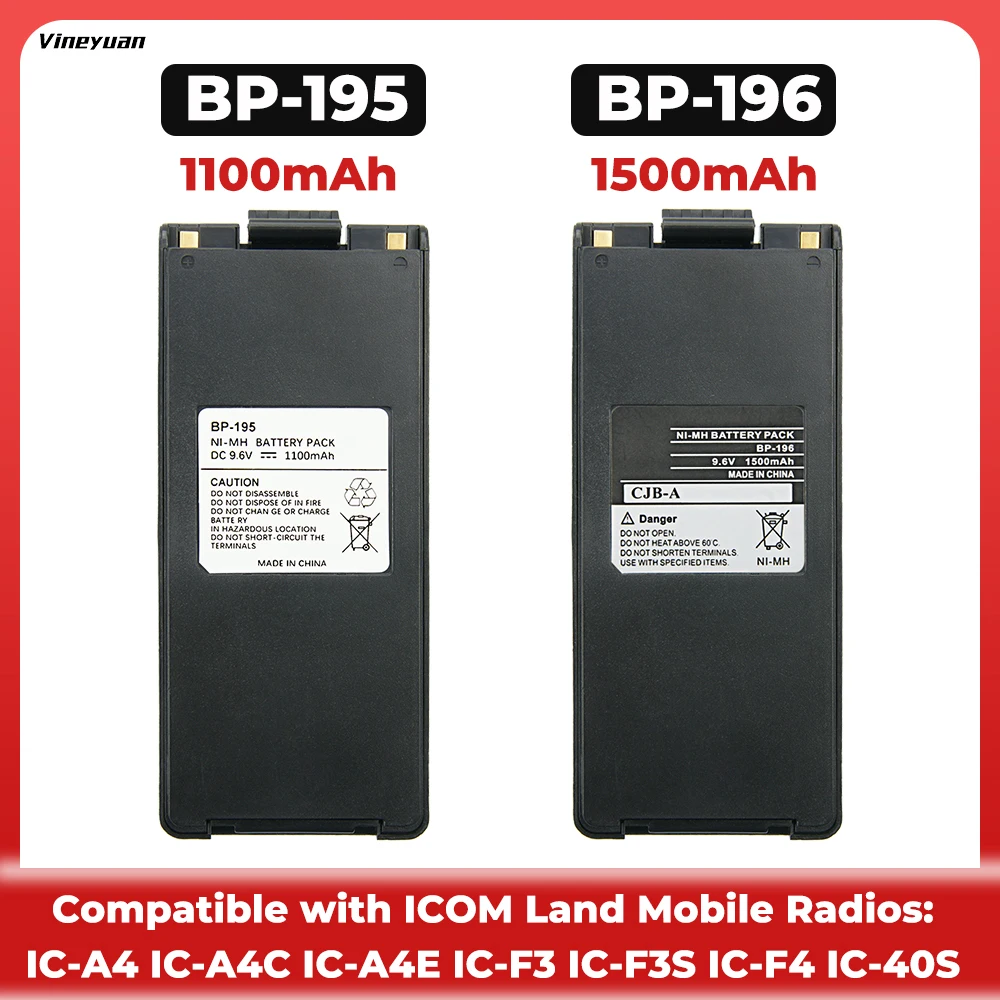 1100mah/1500mah Bp-195 Bp-196 Ni-mh Battery For Icom Ic-t22 Ic-t42 Ic ...
