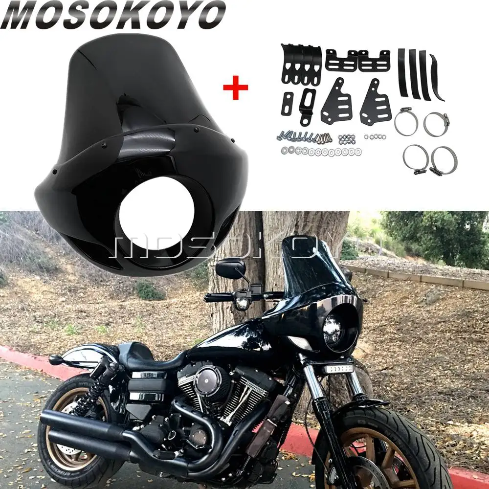 5 3/4" Custom Motorcycle Headlight Cowl Fairing Windshield 35-49mm Fork ...