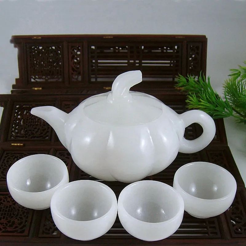 Natural Afghan white jade teapot set jade tea cup and cup jade tea set ...
