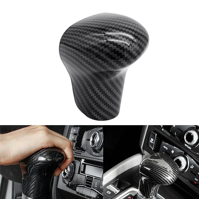 Gear Shift Head Knob Cover Sticker Cap LHD AT 2 Pieces Black Carbon ...