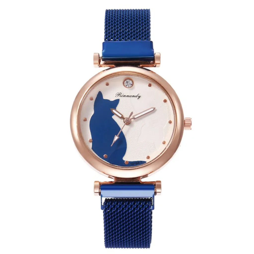 2020-Blue-Women-Watches-Fashion-Cute-Cat-Watches-Women-Mesh-Band-Magnet ...