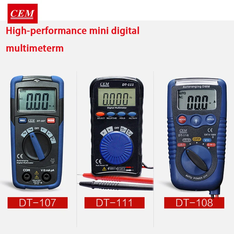 Multímetro Digital CEM, DT 107/DT 111/DT 118, medición automática, 3 en 1, protección completa ...