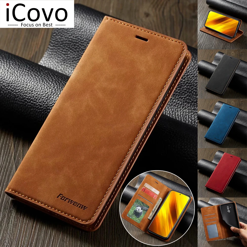 Leather Case For Xiaomi Poco X3 Nfc M3 F3 10t Pro Lite Wallet Flip Cover Redmi Note 10 9 9s 9a ...