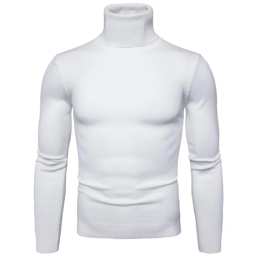 Long Sleeve Sweater Man Style Slim Knitted White High Neck Sweaters ...