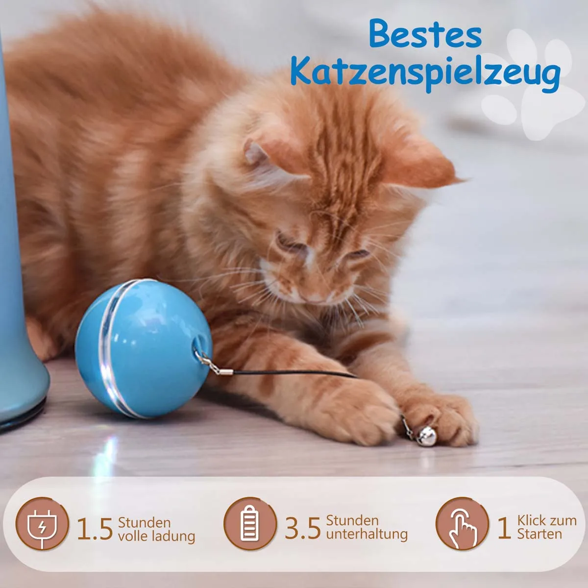 Smart Interactive Cat Toy Colorful Led Self Rotating Ball With Bell And ...
