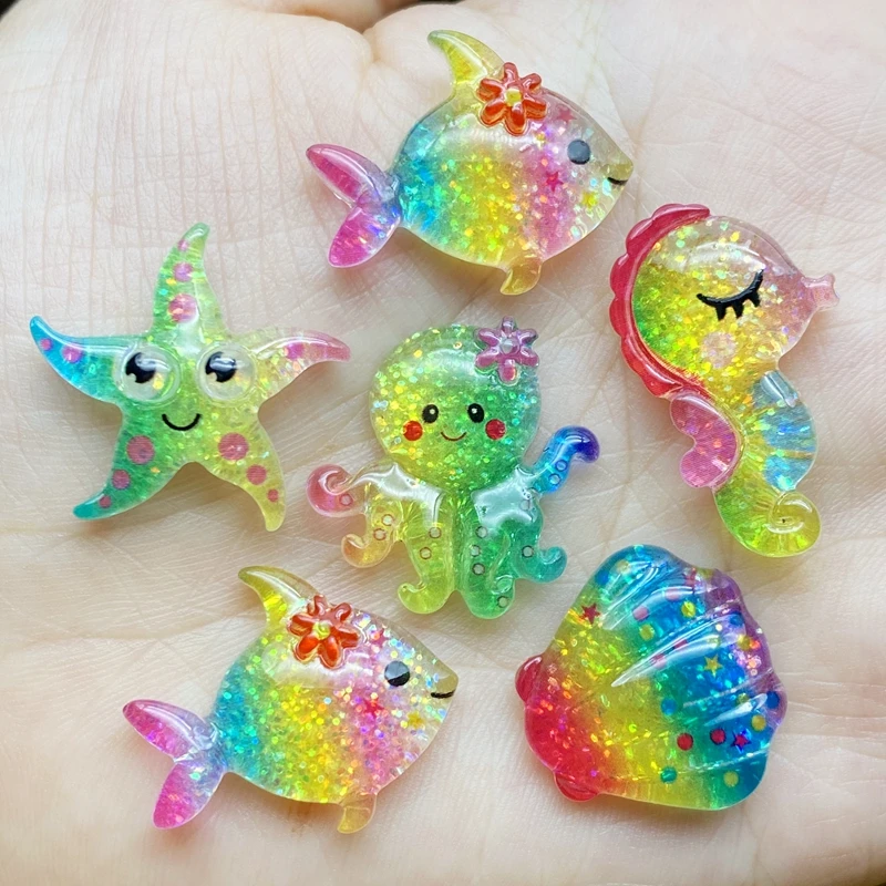 10/20Pcs Cute Resin Mini Shining Ocean Series Flat back Cabochons ...