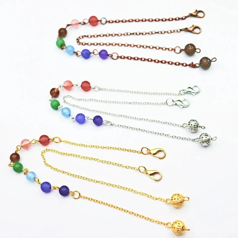 (10 Strand/lot)Reiki Pendulum Chain 7 Chakra Gem Stone Beads Chain ...