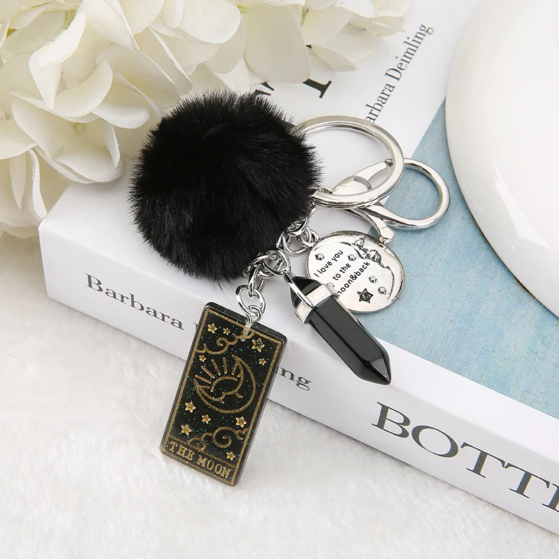 1pc Tarot Card Keyring Moon With Quartz Puffer Ball Resin Keychain For ...