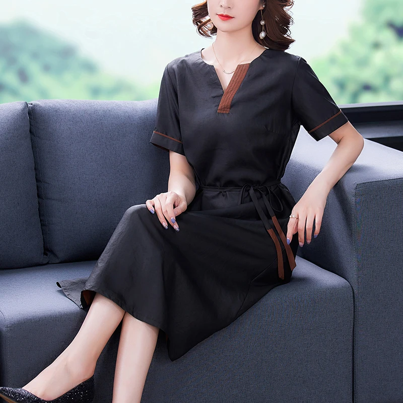 Gaun Bodycon untuk Wanita Gaun Hitam Leher Persegi Mode Katun Elegan ...