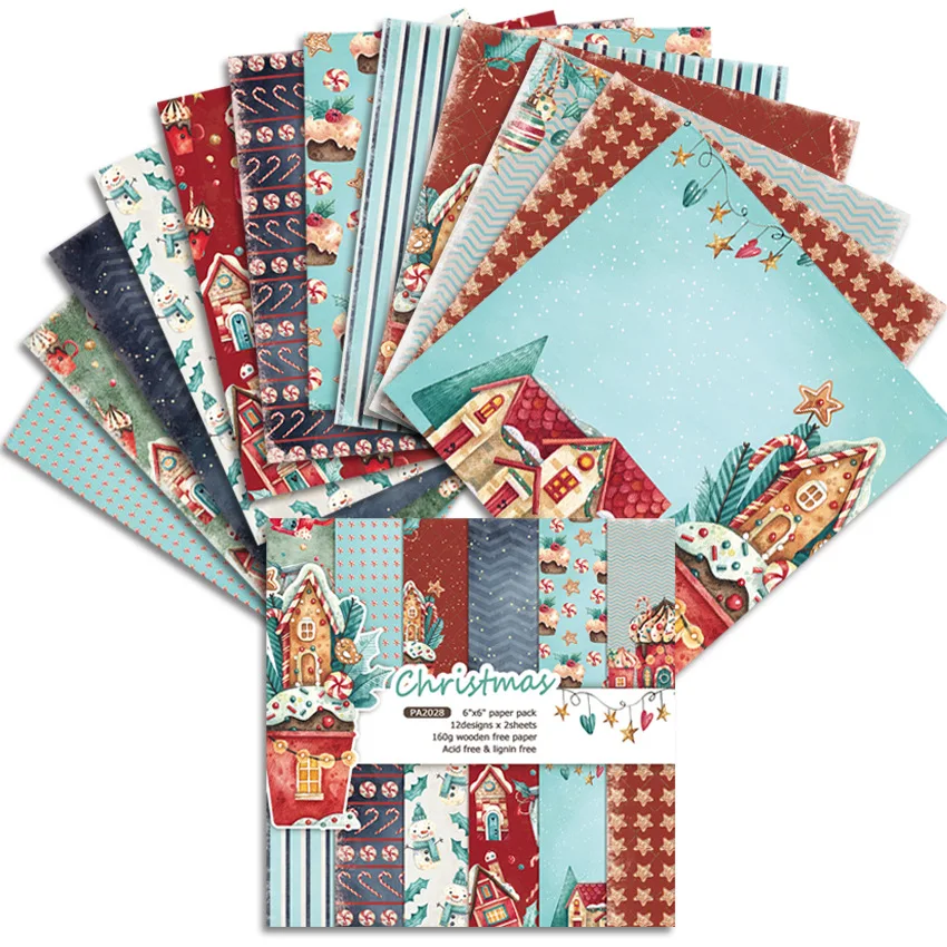 Kljuyp 24 Sheets 6"x6" Christmas Paper Pad Scrapbooking Paper Pack ...