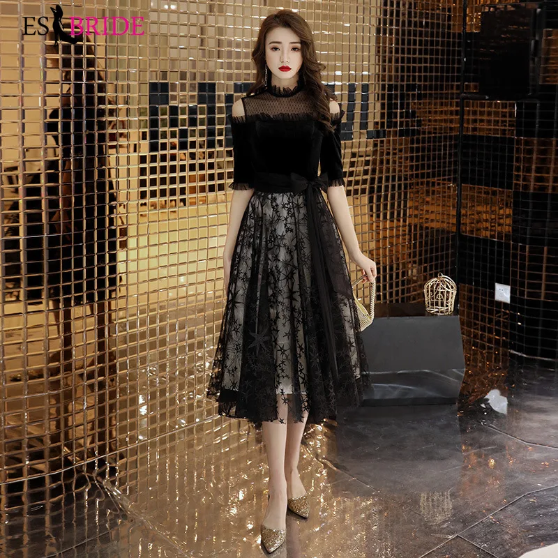 Acara Khusus Gaun Pesta Prom Gaun Hitam Renda Appliques Gaun Formal ...