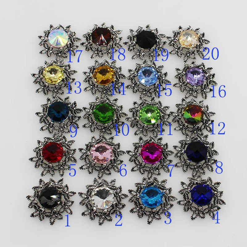 Fashion-Black-10pcs-21mm-Rhinestone-Buttons-Flat-Back-Alloy-Button ...
