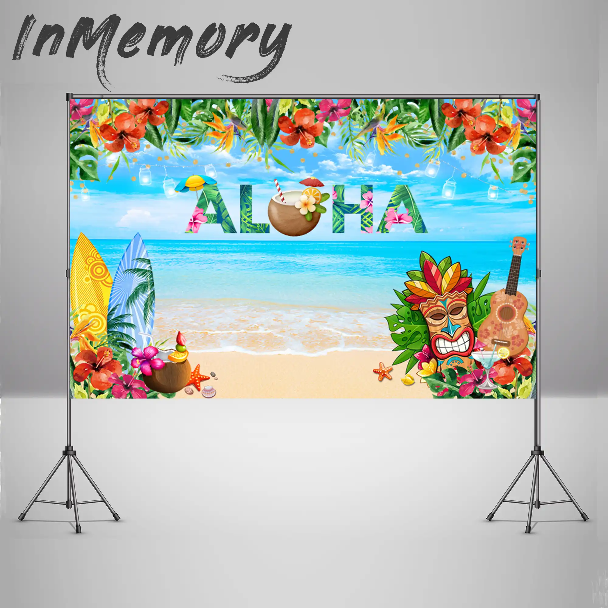 Aloha Tiki Party Backdrop Hawaii Tropical Flamingo Photography ...