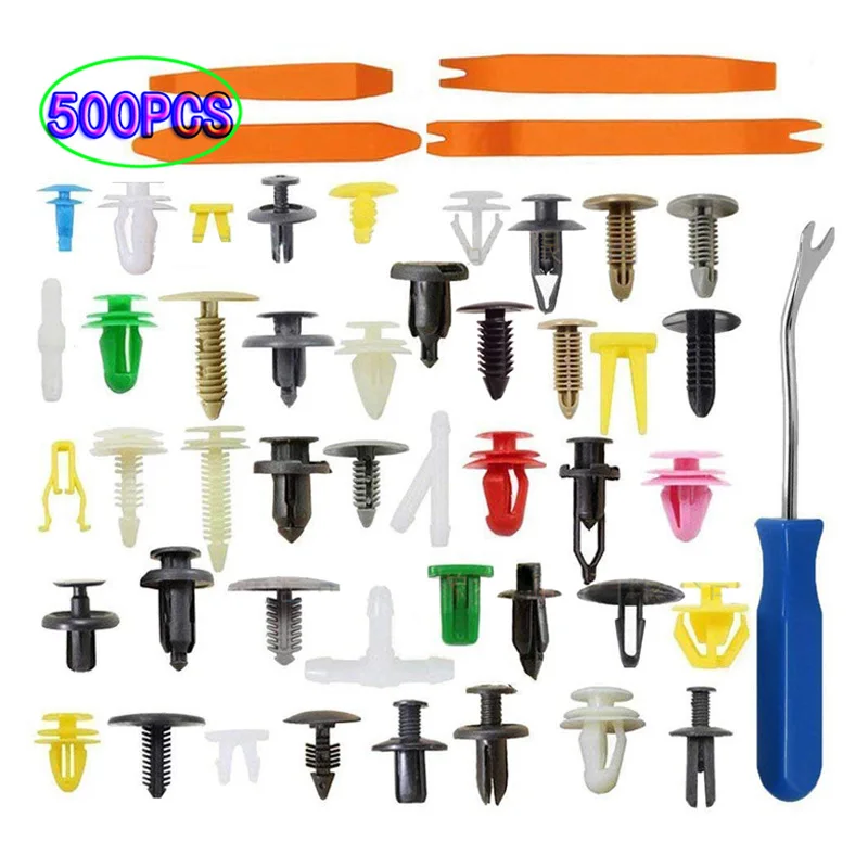 500x-Plastic-Rivets-Tool-Kit-Universal-Bumper-Fastener-Clips-Car-Fender ...