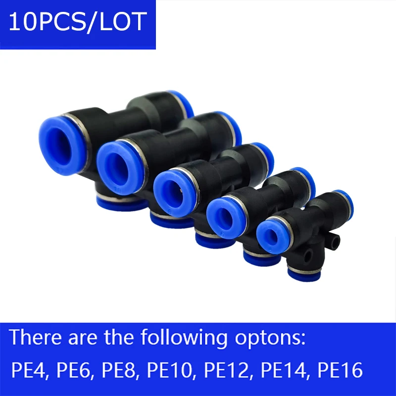 4-10pcs PE4 PE6 PE8 PE10 PE12 PE14 PE16 Pneumatic Fittings 4mm to 4mm T ...