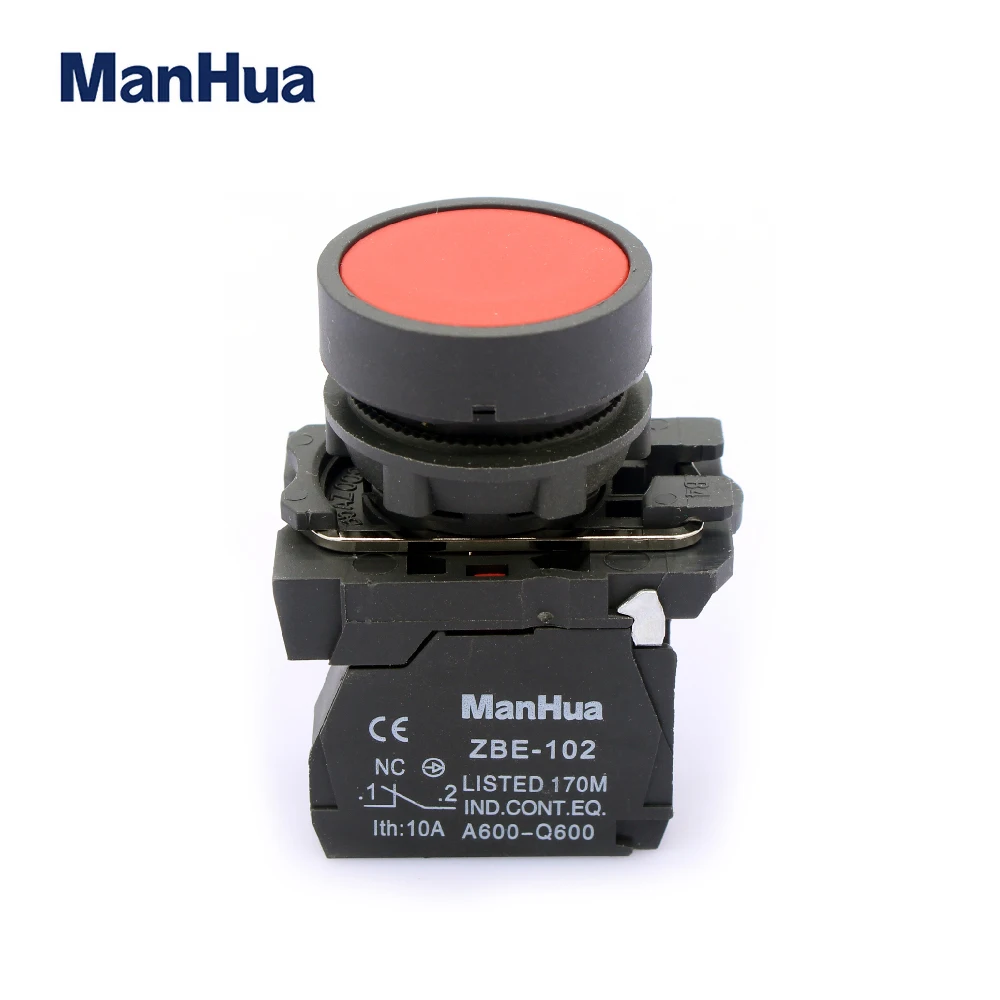 ManHua XB5 AA42 22mm 평면 전기 회로 제어 빨간색 푸시 버튼 스위치 스프링 리턴|lcd timer switch ...