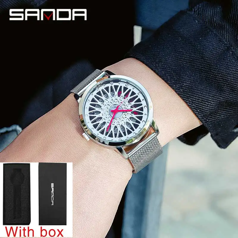Sanda Quartz Watch Men's Creative Hollow Roulette Mesh Steel Belt ...