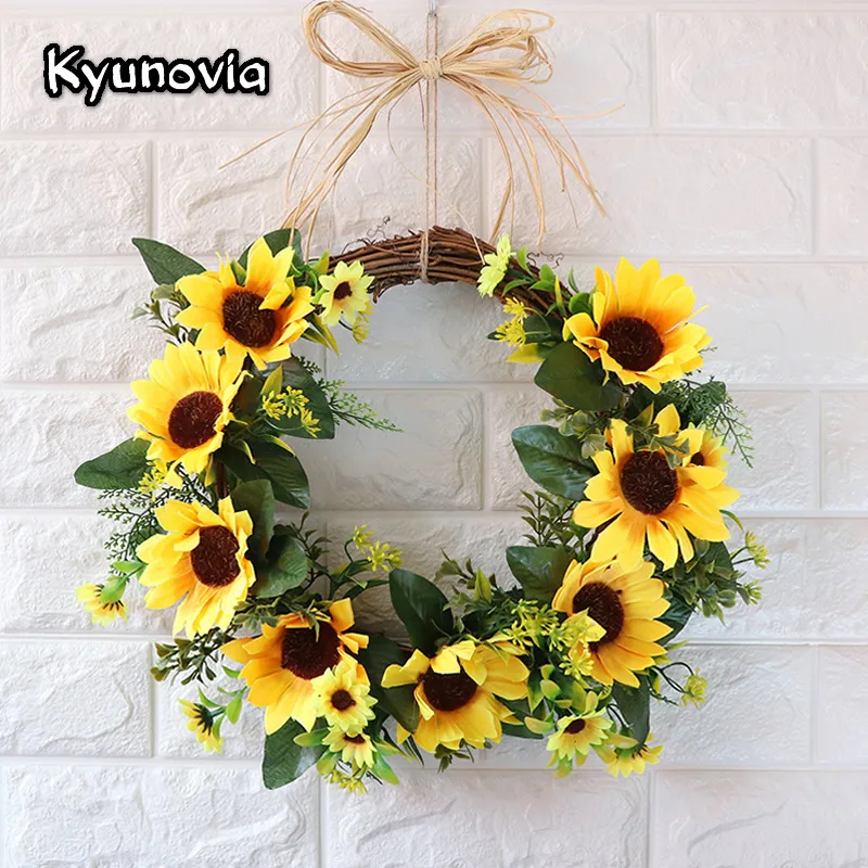 Sunflower-Wreath-for-Front-Door-35cm-Artificial-Sun-Flower-Greenery ...