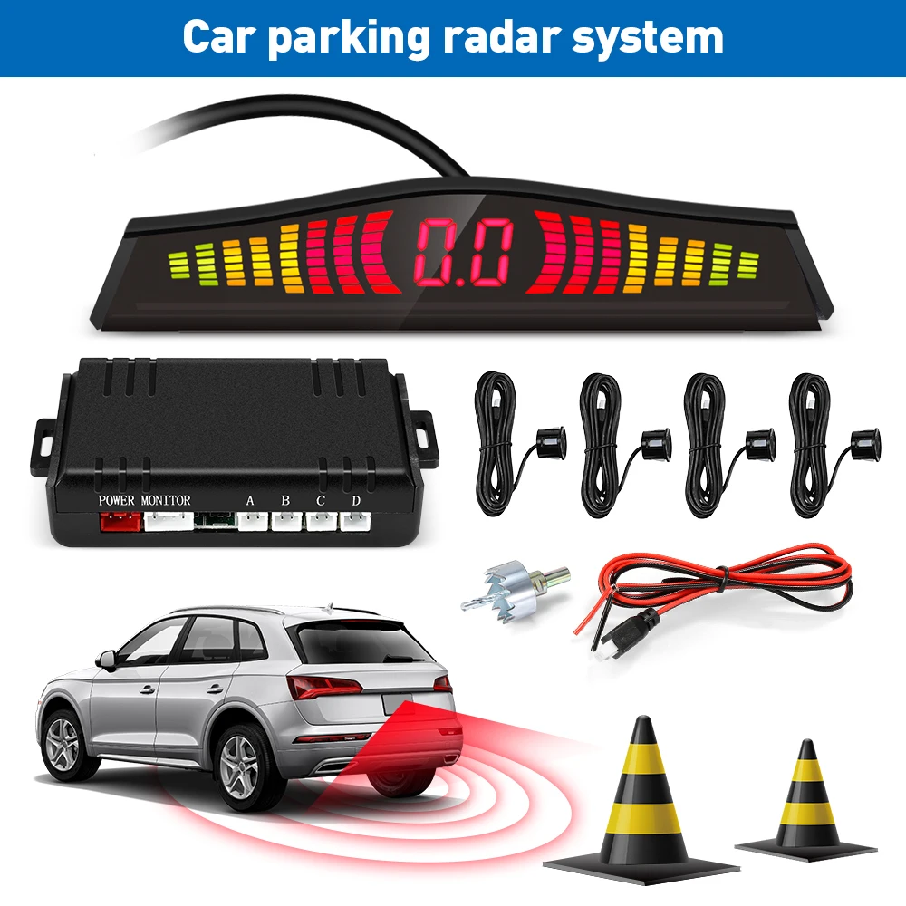 Car Parking Sensor Radar System with 4 Ultrasonic Sensors LED Display ...