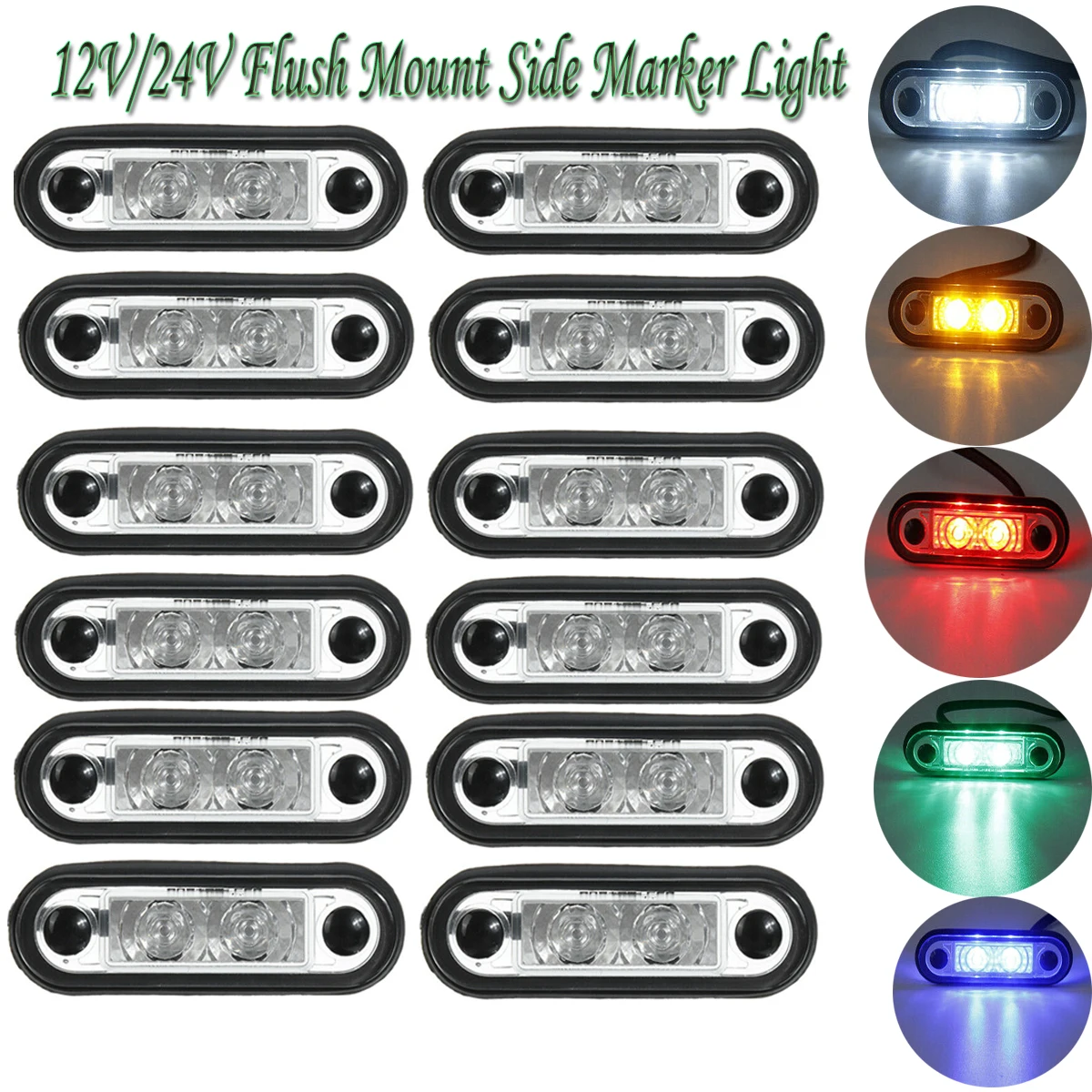 Flush Fit 12V/24V LED Side Marker Lights Indicator Lamps For Kelsa Bars ...