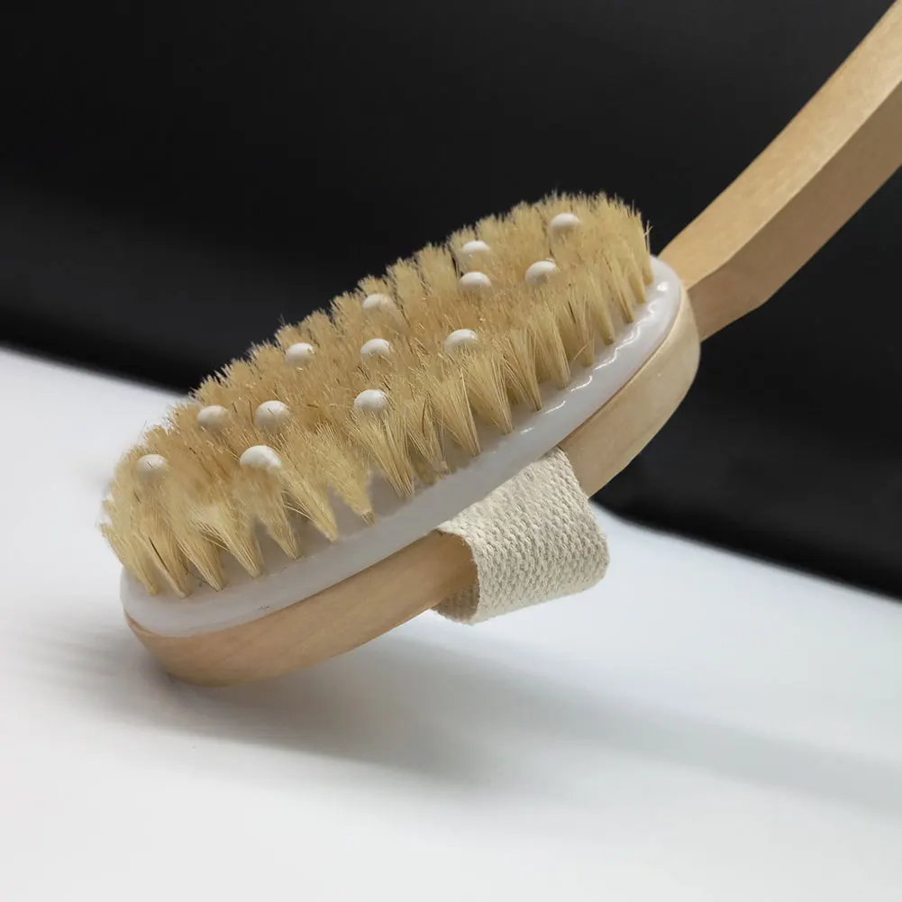 자연 브리 슬 목욕 브러쉬 엑스 폴리 에이 팅 나무 바디 마사지 샤워 브러쉬 스파 여자 남자 스킨 케어 드라이 바디 브러쉬 30