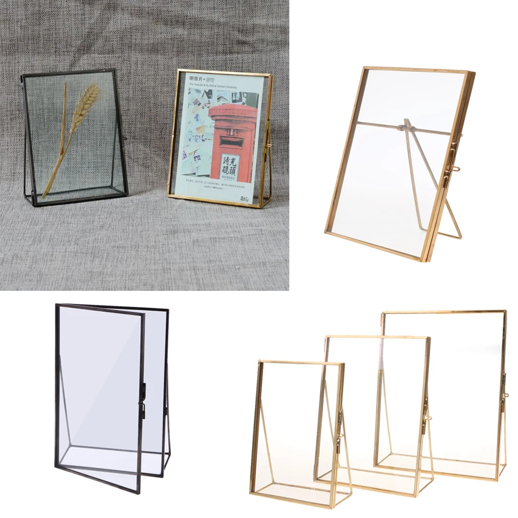 Simple Antique Gold Rectangle Glass Photo Frame Folding Desktop Picture ...
