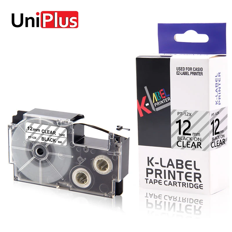 UniPlus Black on Clear XR 12X Labelmaker for Casio EZ Label Printer KL ...