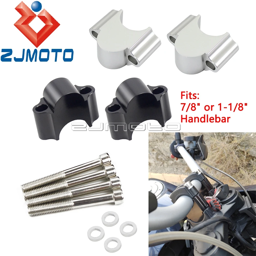 Motorcycle 7/8" 1 1/8" Handlebar Riser Kit For Honda Yamaha Suzuki ...