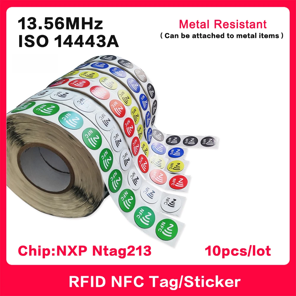 10PCS NFC Stickers Tag ISO14443A 13.56MHz NXP NTAG213 Universal Label ...