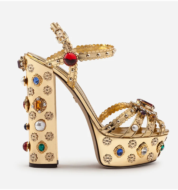 Luxury-Platform-Pearl-Crystal-Sandals-Chunky-Heel-Multi-Rhinestone ...