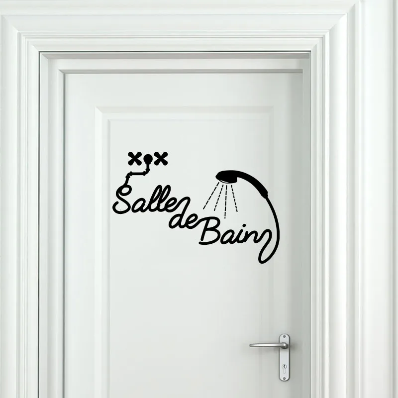 French Bathroom Door Sticker Decal Shower Room Salle De Bain Glass Wall ...