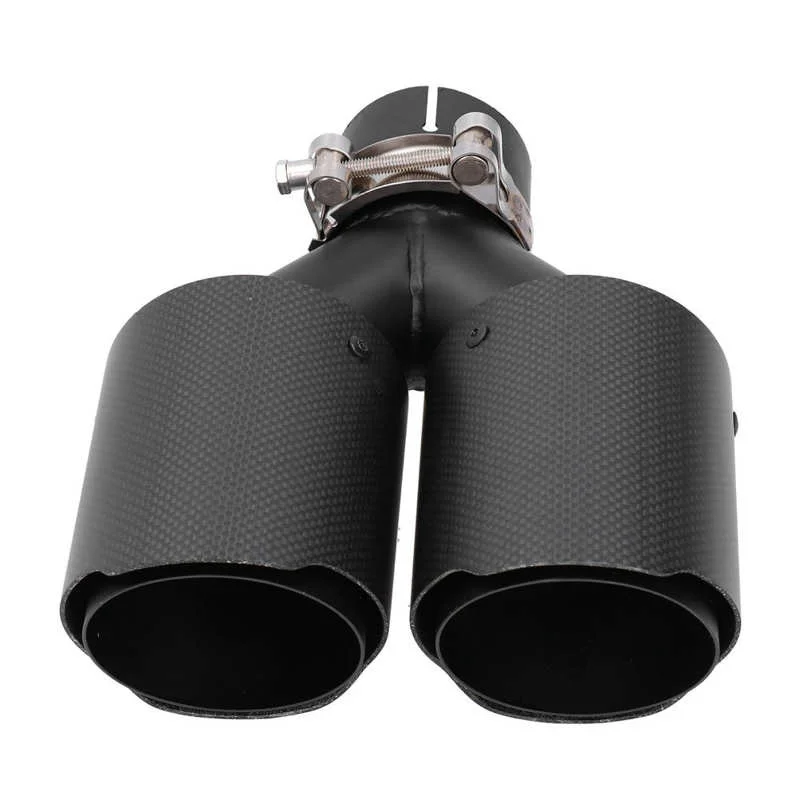 Matte Carbon Fiber Dual Outlet Exhaust Tips Universal Black Tail Pipes ...