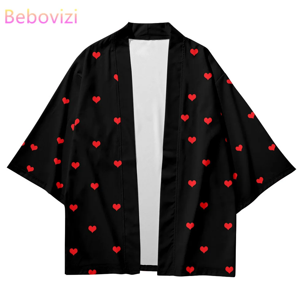 2021-Red-Heart-Print-Japanese-Cartoon-Beach-Kimono-Streetwear-Men-Women ...