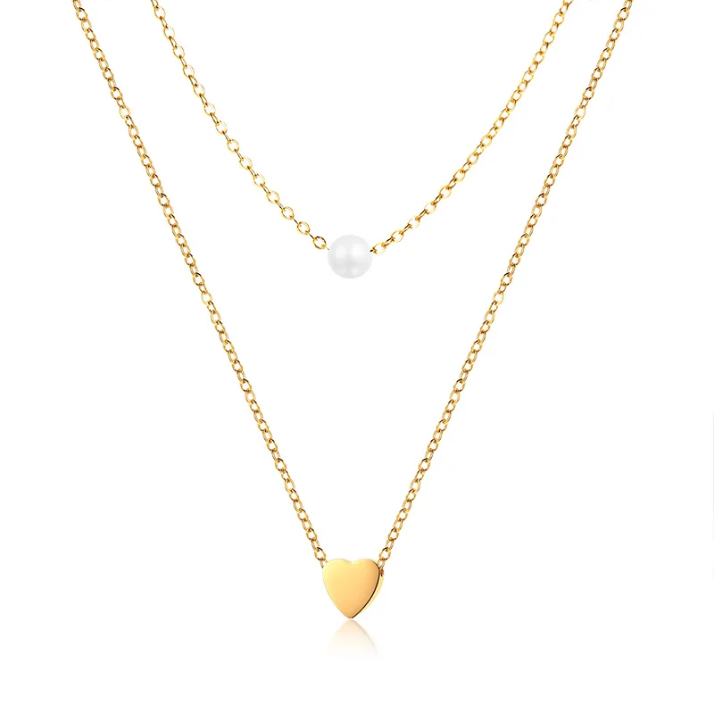 Elegante Gold Anhänger Halsketten Layered Herz Kreuz Charme Halsband Perle Halskette Edelstahl ...