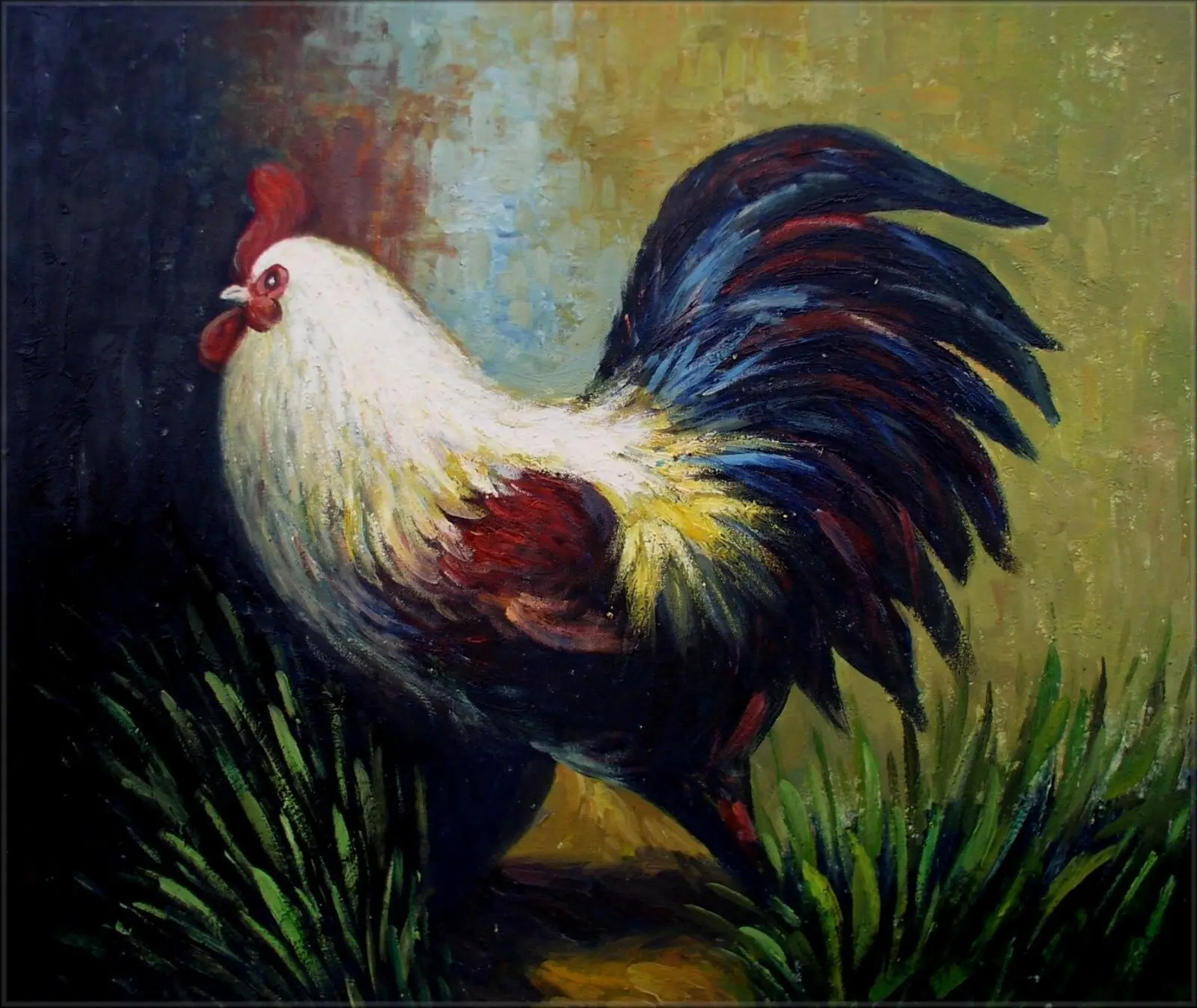 Cuadro pintado al óleo de artista perfecto de alta calidad, el gallo ...